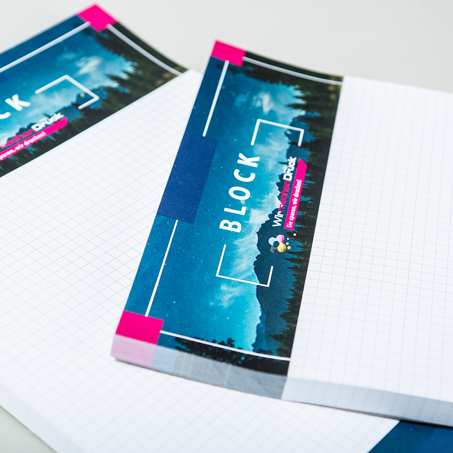 Block mit Leimbindung, DIN A5, 50 Blatt, 4/0 farbig einseitig bedruckt ...