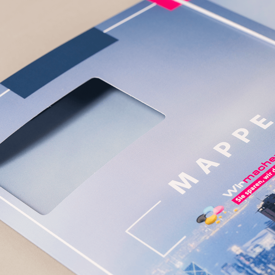 Mappe für DIN A4, mit Fensterstanzung, 2-teilig mit 3 Laschen, 4/4 ...