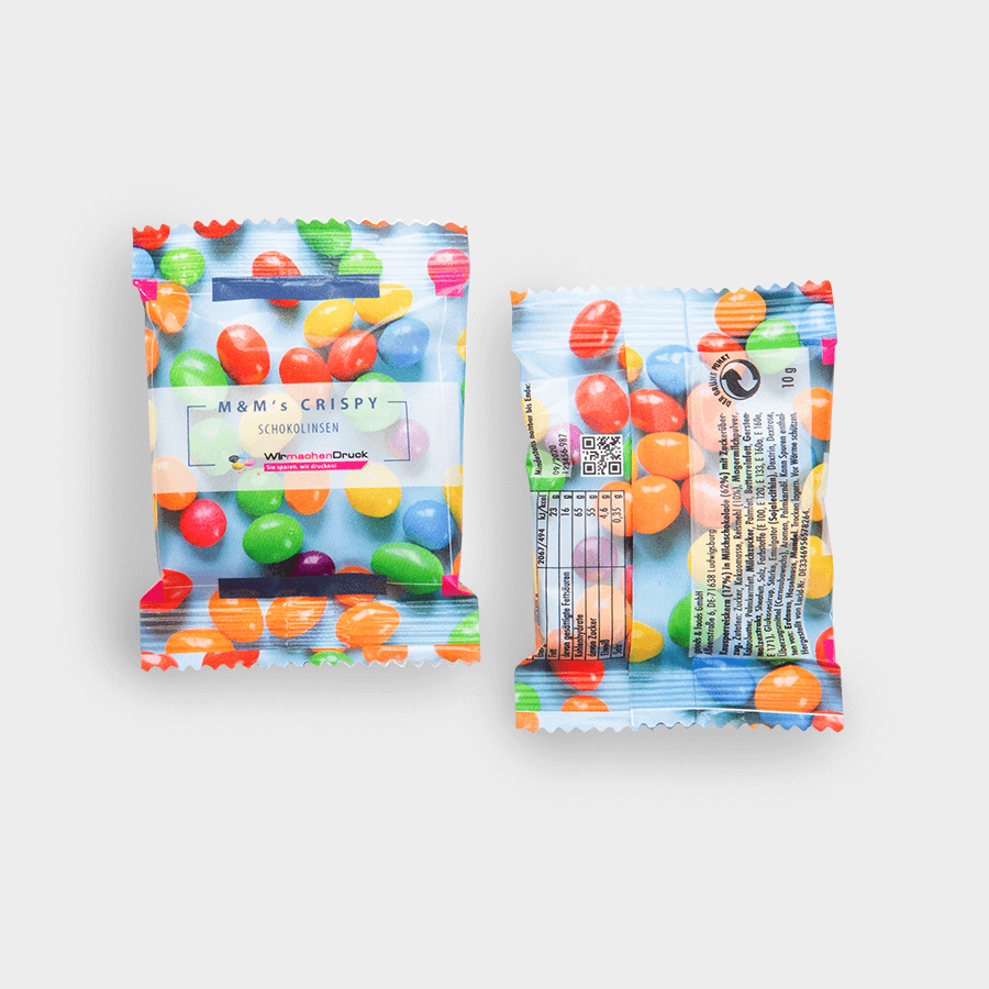 M&Ms Crispy Schokolinsen 10g Tütchen, 4/4-farbig beidseitig bedruckt ...
