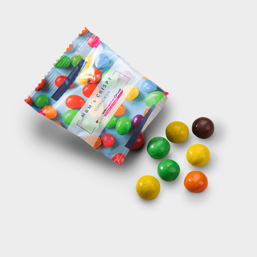 M&Ms Crispy Schokolinsen 10g Tütchen, 4/4-farbig beidseitig bedruckt ...